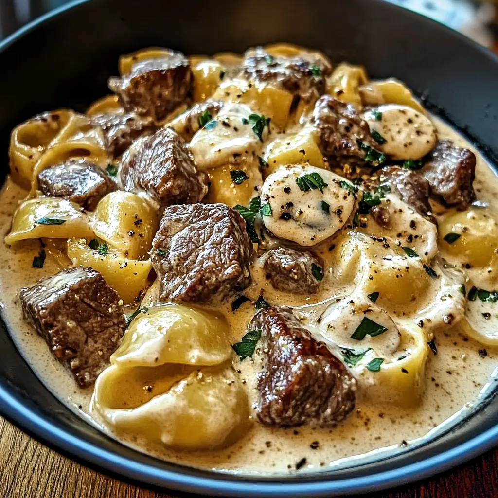 Easy Cracked Garlic Steak Tortellini in Creamhouse Sauce